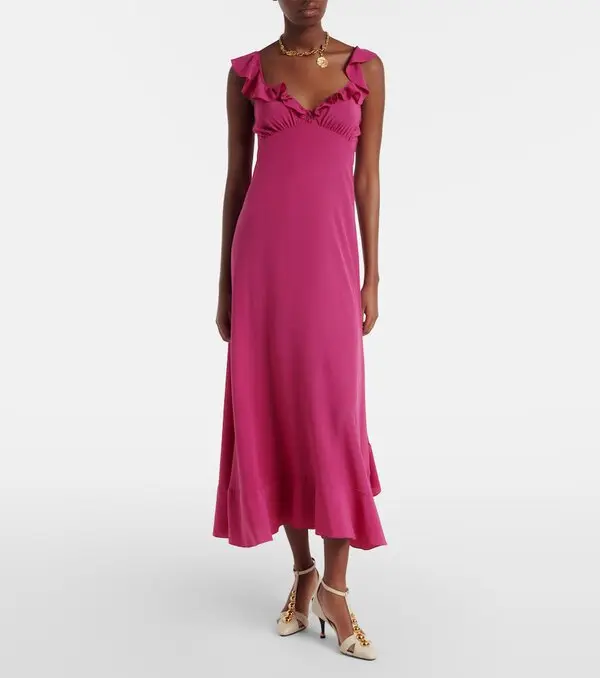 Chloé Ruffled Silk Midi Dress - Pink