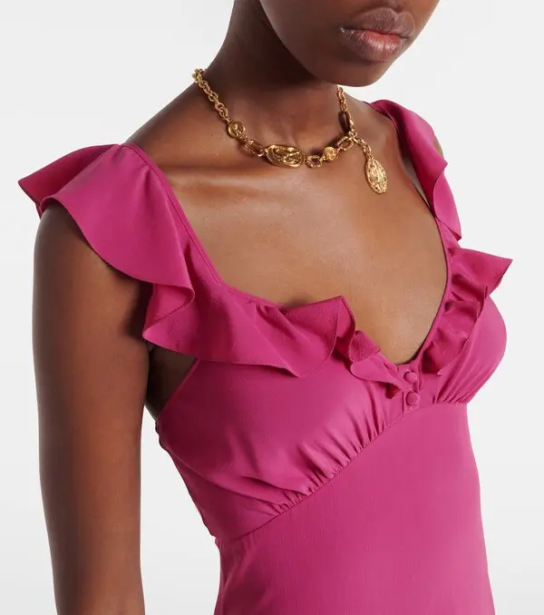 Chloé Ruffled Silk Midi Dress - Pink