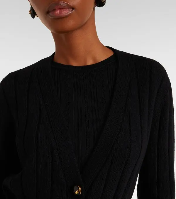 Valentino Garavani Feather-trimmed Virgin Wool Cardigan - Black