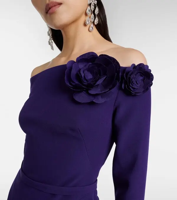 Safiyaa Jay Floral-appliqué Crêpe Midi Dress - Purple