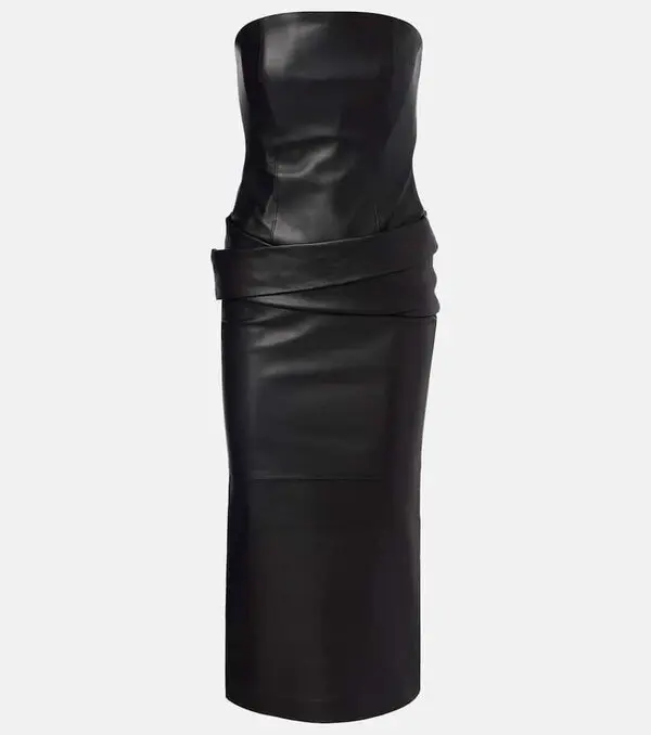 Alex Perry Strapless Leather Midi Dress