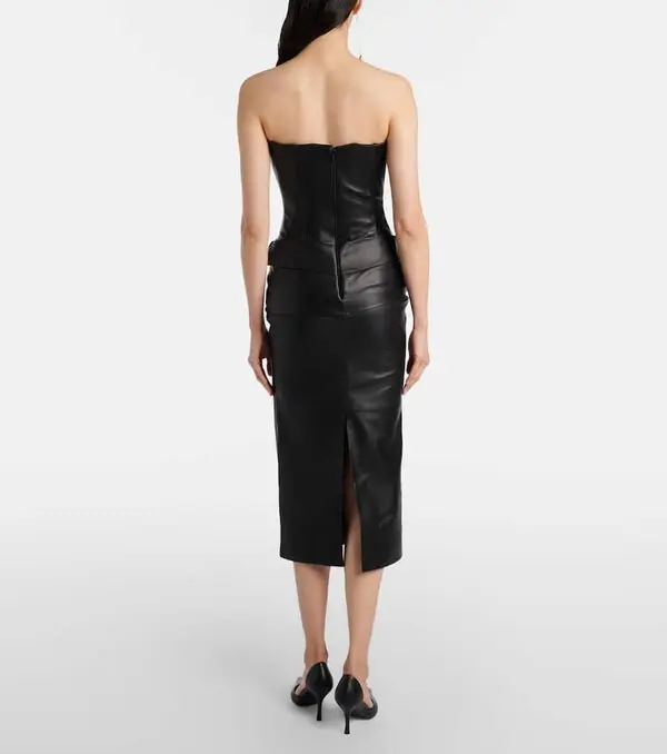 Alex Perry Strapless Leather Midi Dress
