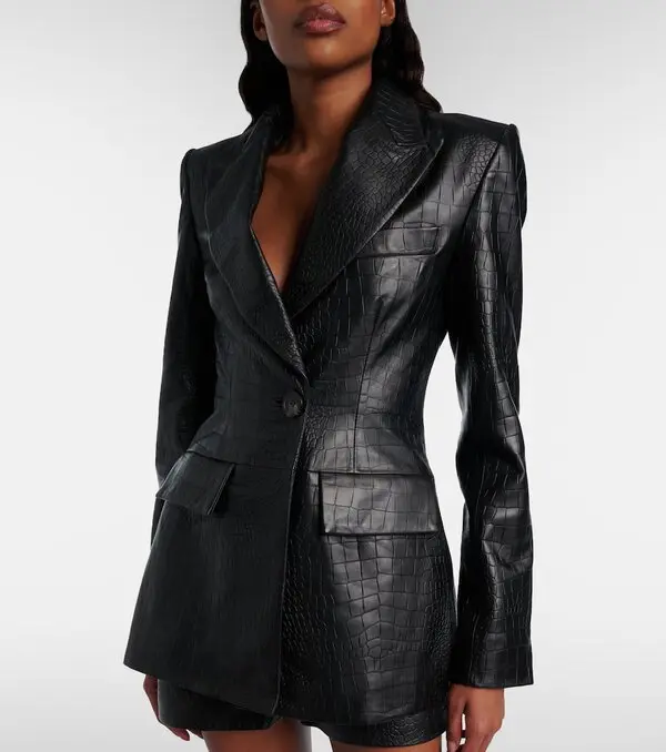 Alex Perry Croc-effect Leather Blazer - Black