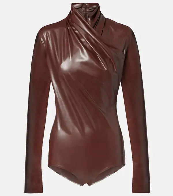 MUGLER Draped Bodysuit - Brown