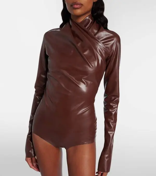 MUGLER Draped Bodysuit - Brown