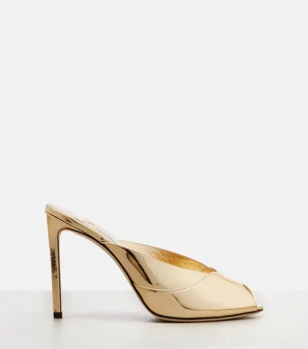 JIMMY CHOO Brigitte 100 Mirrored Leather Mules - Gold