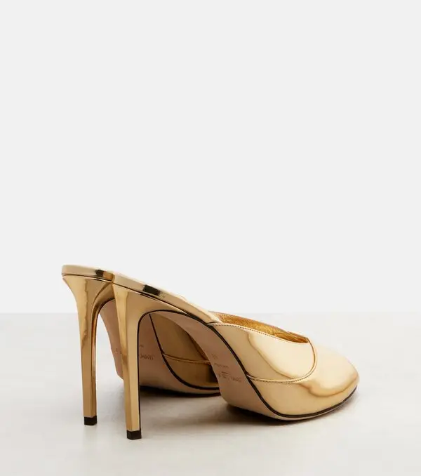JIMMY CHOO Brigitte 100 Mirrored Leather Mules - Gold