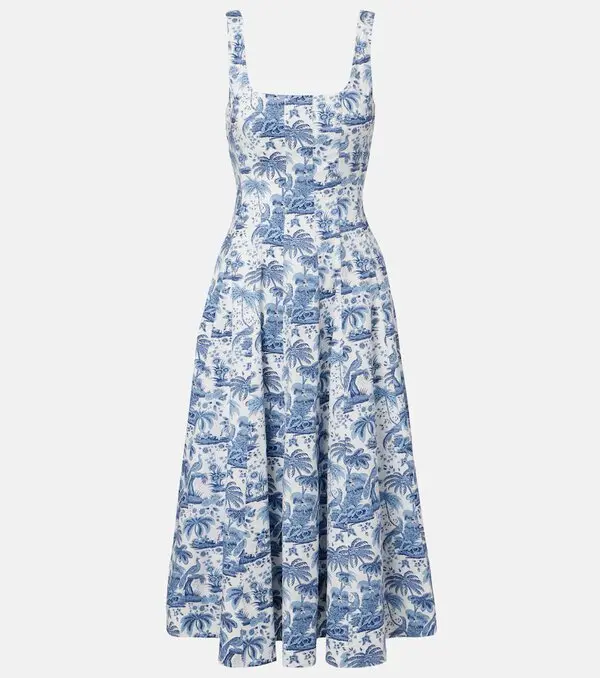 Staud Wells Floral Cotton Poplin Midi Dress - Blue