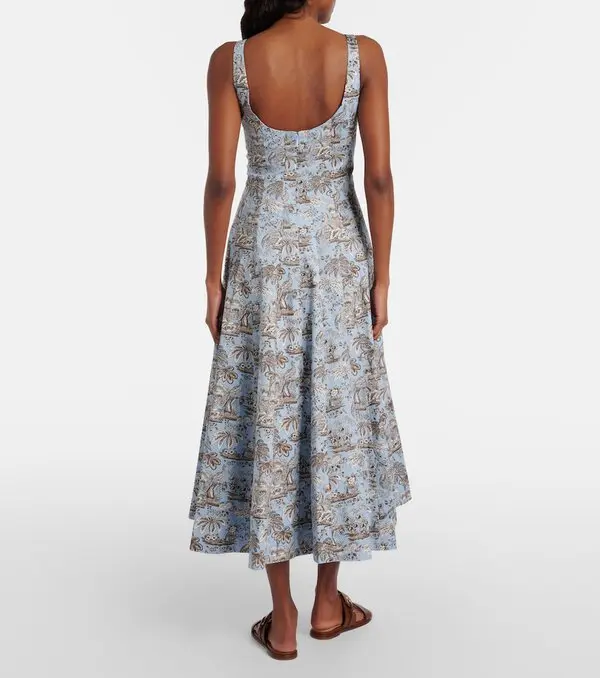 Staud Wells Floral Cotton Poplin Midi Dress - Blue