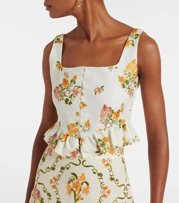 Agua Bendita Eslabón Cordillera Floral Linen Top - White
