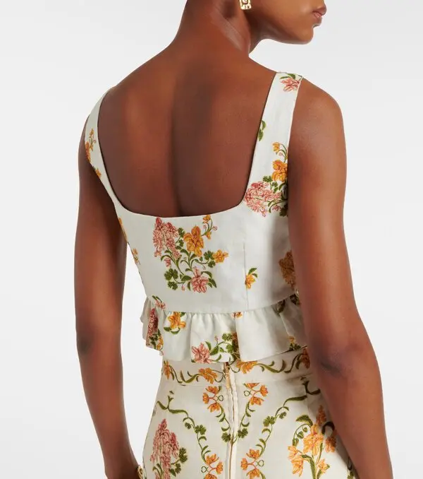 Agua Bendita Eslabón Cordillera Floral Linen Top - White