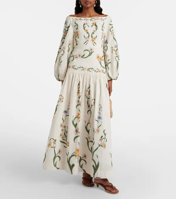 Agua Bendita Floral Cotton Maxi Dress