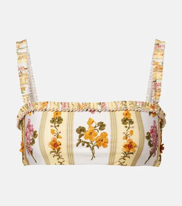 Agua Bendita Floral Embroidered Bikini Top - White