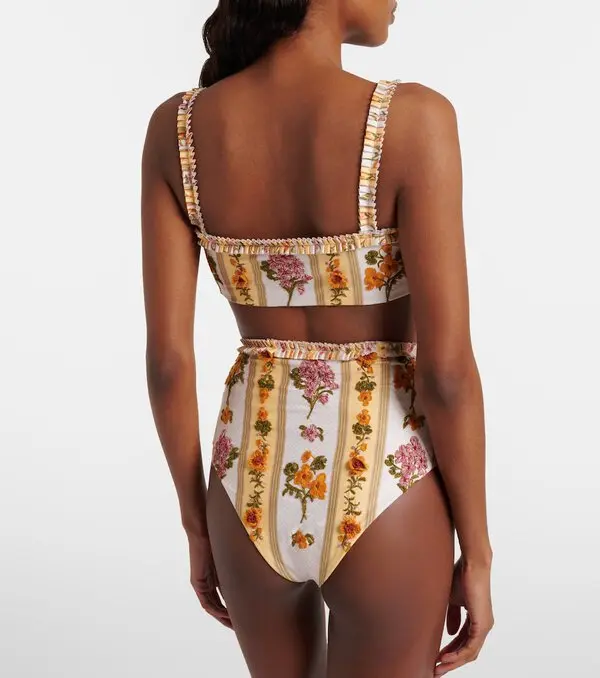 Agua Bendita Floral Embroidered Bikini Top - White