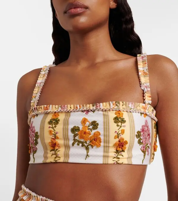 Agua Bendita Floral Embroidered Bikini Top - White