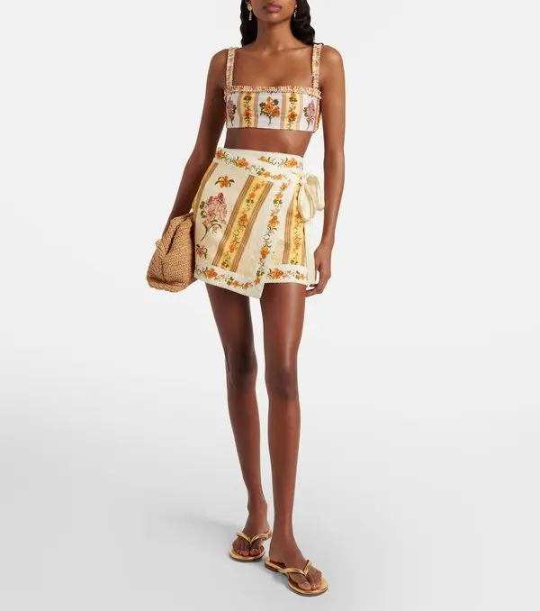 Agua Bendita Floral Linen Beach Cover-up - White
