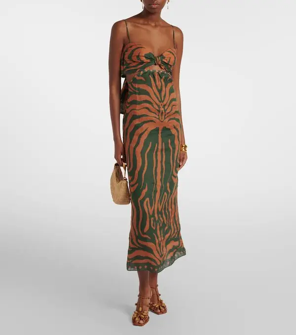 Johanna Ortiz Printed Cutout Linen Maxi Dress