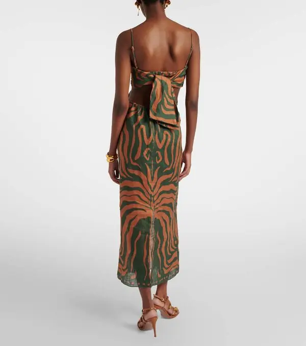 Johanna Ortiz Printed Cutout Linen Maxi Dress