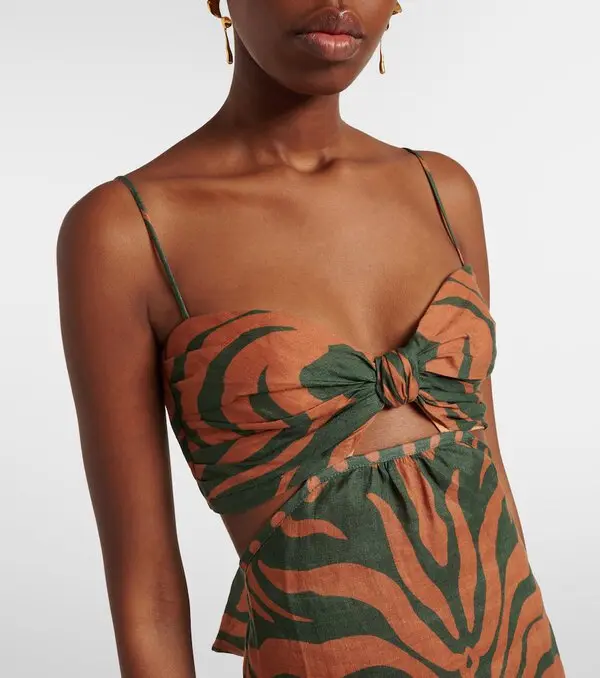 Johanna Ortiz Printed Cutout Linen Maxi Dress