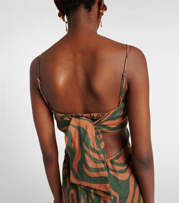 Johanna Ortiz Printed Cutout Linen Maxi Dress