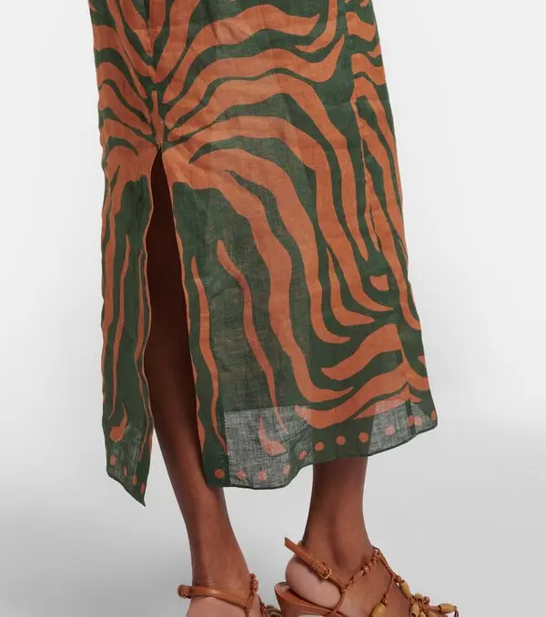 Johanna Ortiz Printed Cutout Linen Maxi Dress