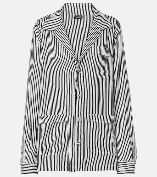 TOM FORD Striped Oversized Silk Shirt - Black