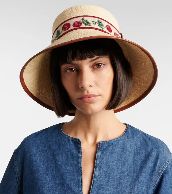 Valentino Garavani Cherryfic Straw Bucket Hat