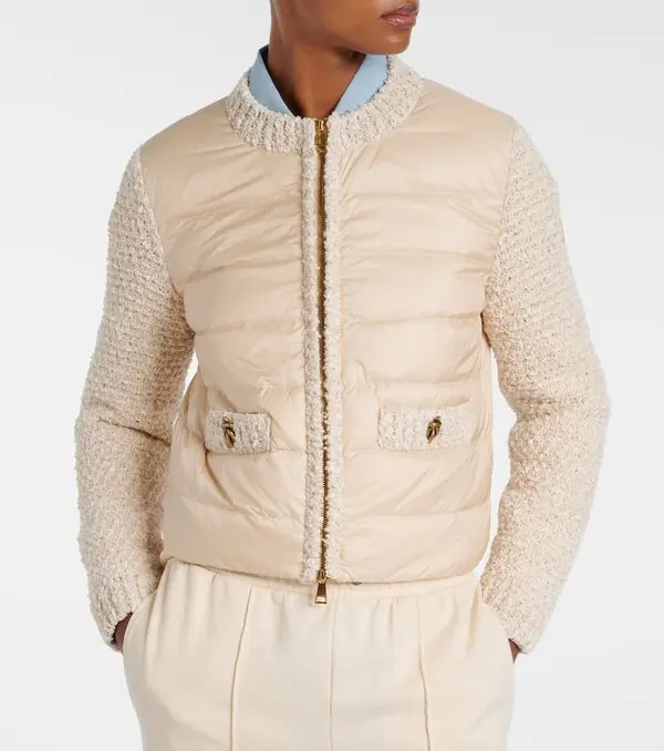 Moncler Down-paneled Bouclé-trimmed Zip-up Cardigan