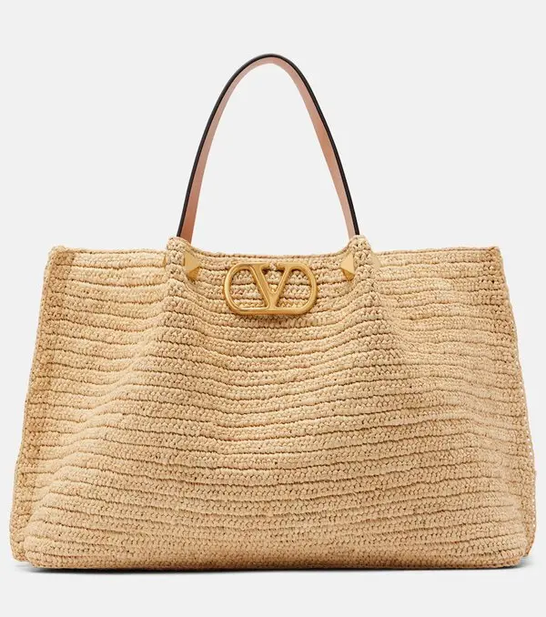 Valentino Garavani Vlogo Medium Raffia Tote Bag - Neutrals