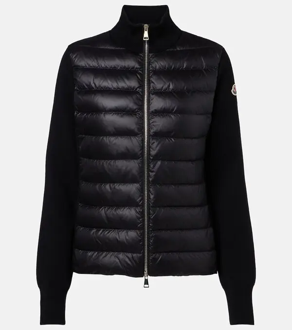 Moncler Down Paneled Virgin Wool Cardigan - Black