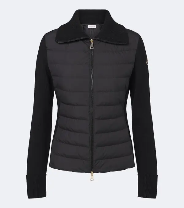 Moncler Down-paneled Virgin Wool Cardigan - Black