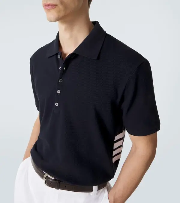 Thom Browne 4-bar Cotton Piqué Polo Shirt - Blue