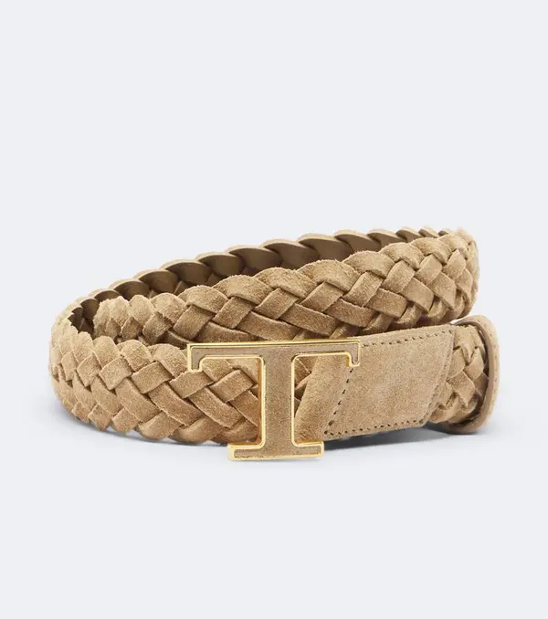TOD'S T Timeless Braided Suede Belt - Beige