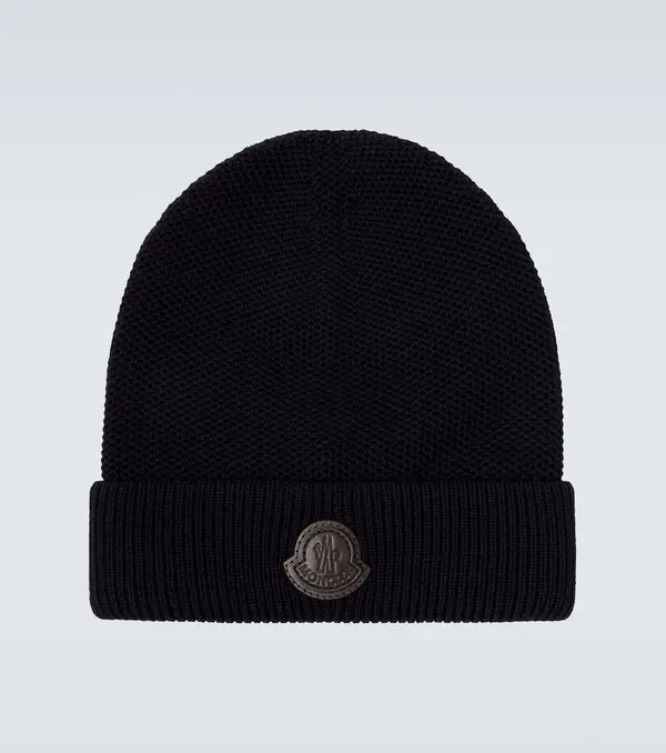 Moncler Logo Virgin Wool Beanie - Blue