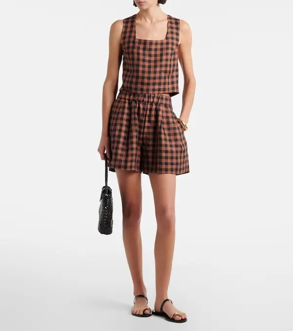 Asceno Checked Linen Shorts - Brown