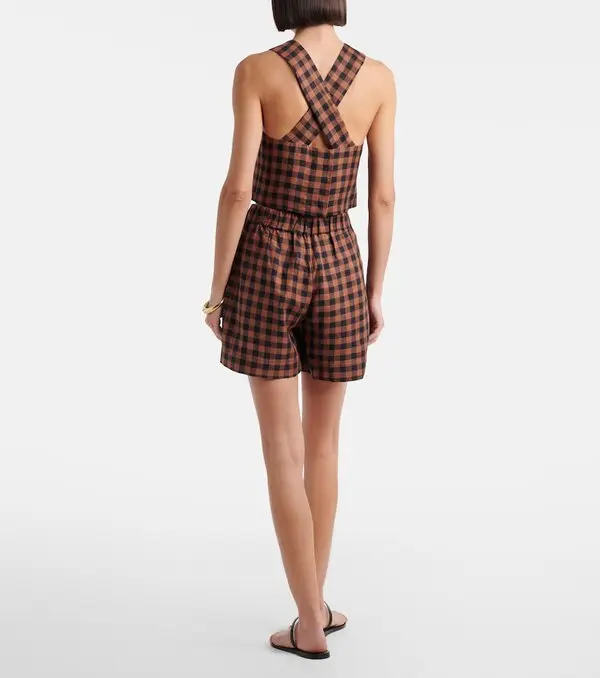 Asceno Checked Linen Shorts - Brown