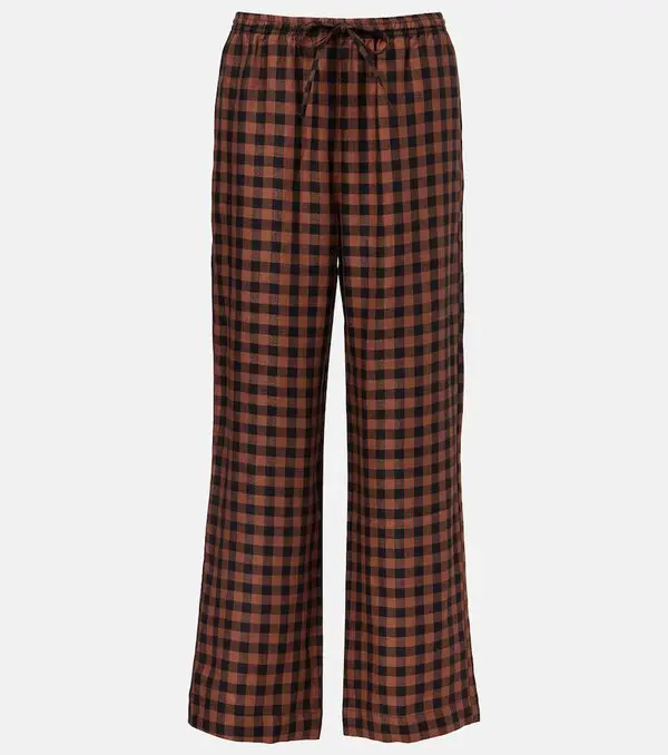 Asceno Checked Linen Wide-leg Pants - Brown