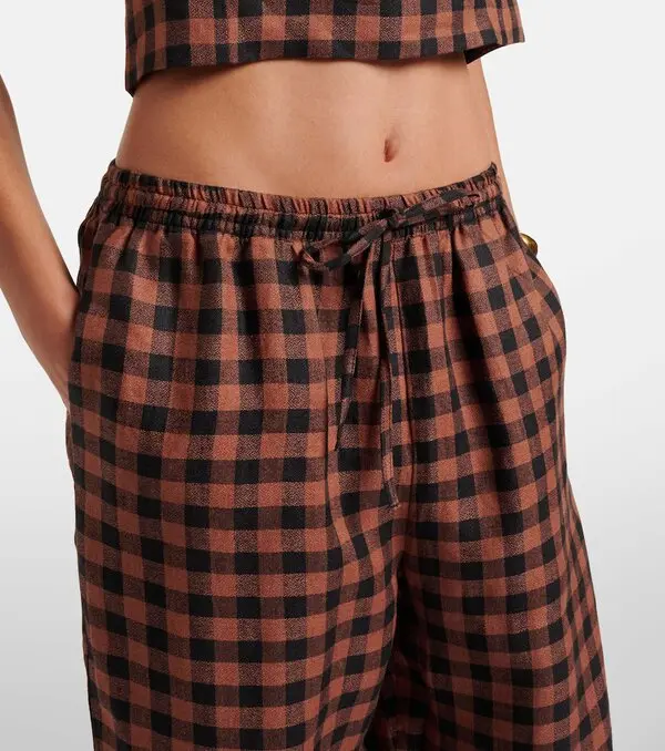 Asceno Checked Linen Wide-leg Pants - Brown