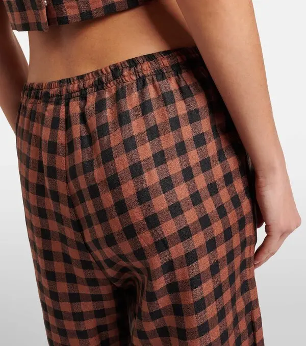 Asceno Checked Linen Wide-leg Pants - Brown