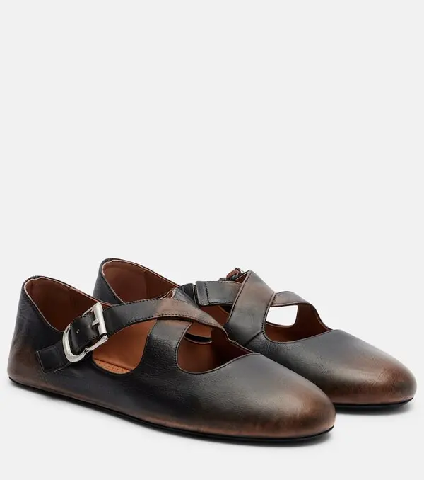 Alaïa Gathered Leather Ballet Flats - Brown