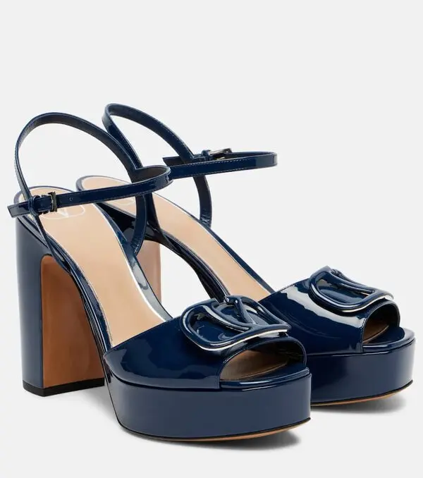 Valentino Garavani Vlogo 115 Patent Leather Platform Sandals - Blue