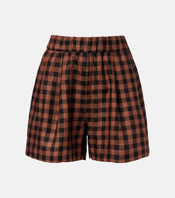 Asceno Checked Linen Shorts - Brown