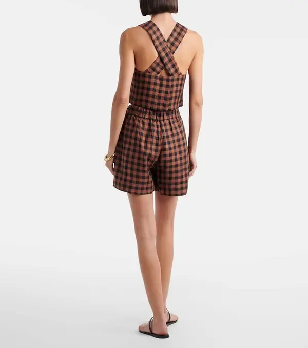Asceno Checked Linen Shorts - Brown