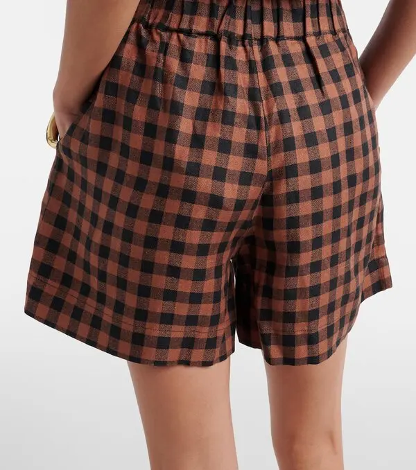 Asceno Checked Linen Shorts - Brown