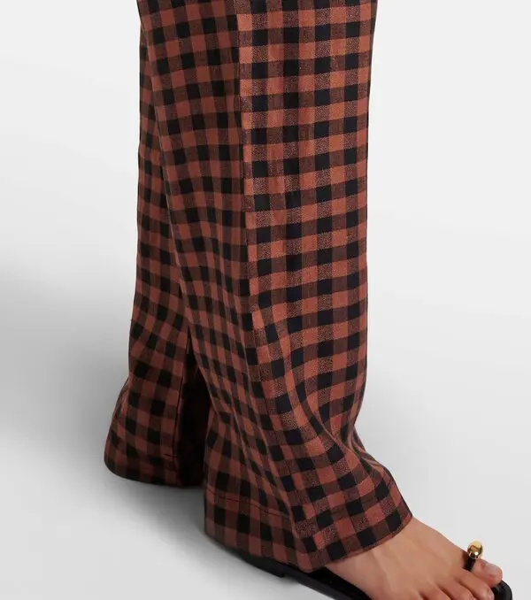 Asceno Checked Linen Wide-leg Pants