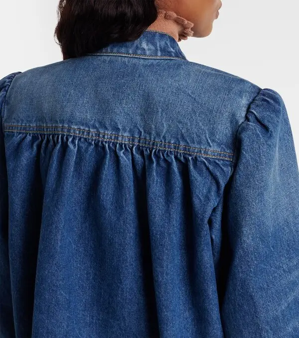 Chloé Gathered Embellished Denim Jacket - Blue