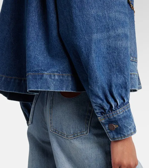 Chloé Gathered Embellished Denim Jacket - Blue