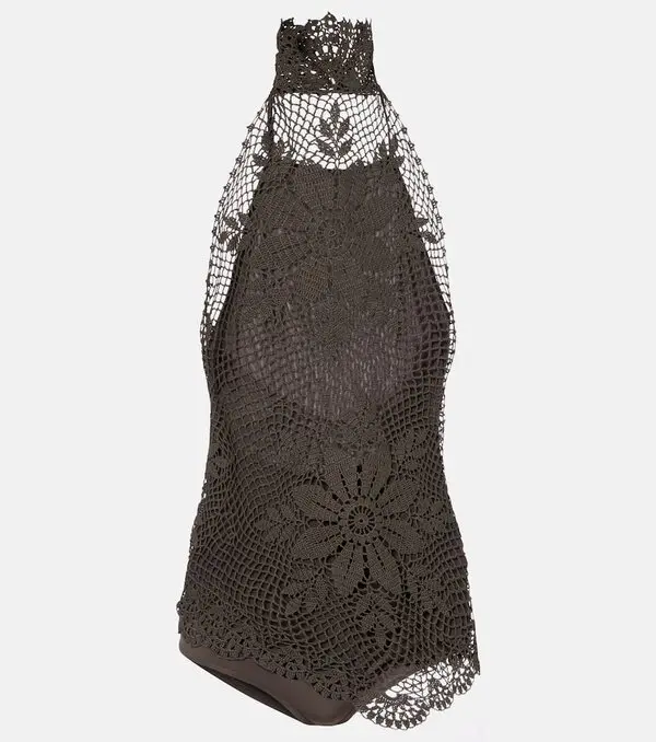 Magda Butrym Crochet Cotton Top - Brown