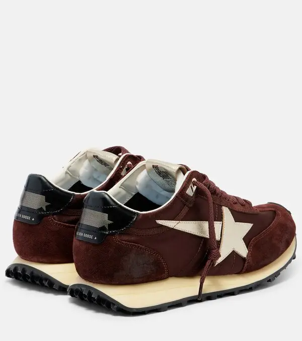 GOLDEN GOOSE Marathon Satin And Suede Sneakers - Brown