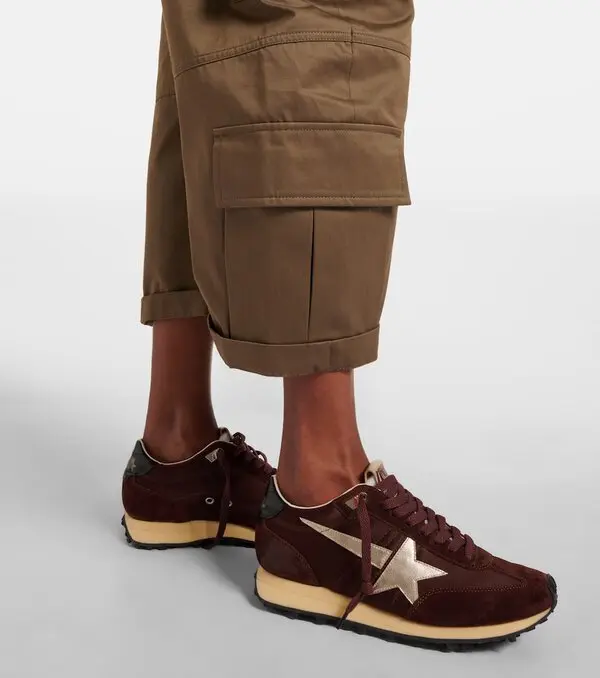 GOLDEN GOOSE Marathon Satin And Suede Sneakers - Brown
